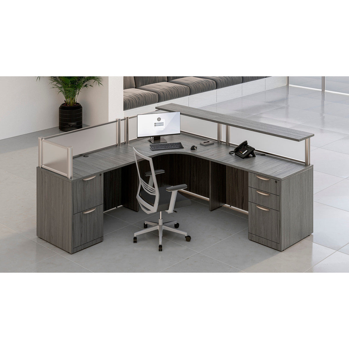 Borders II L Shaped Reception Desk with Acrylic Panel & Transaction Top ...