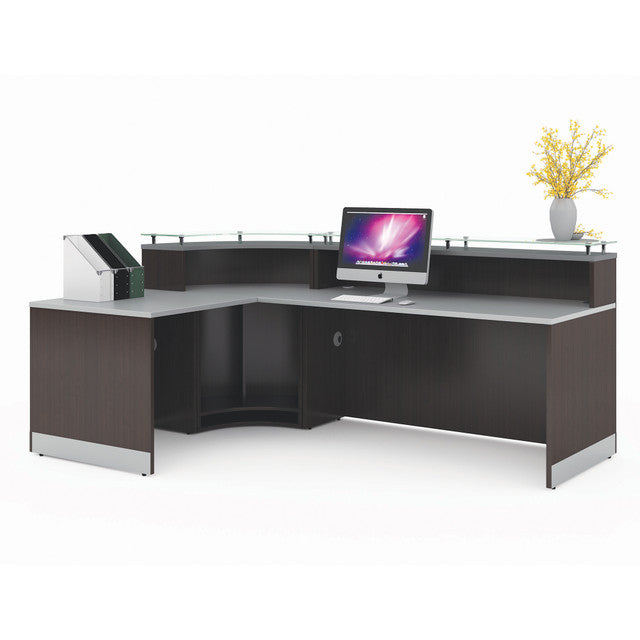 Cosmo L Shaped Reception Desk in Steely Gray and Cordova Brown Finishes ...
