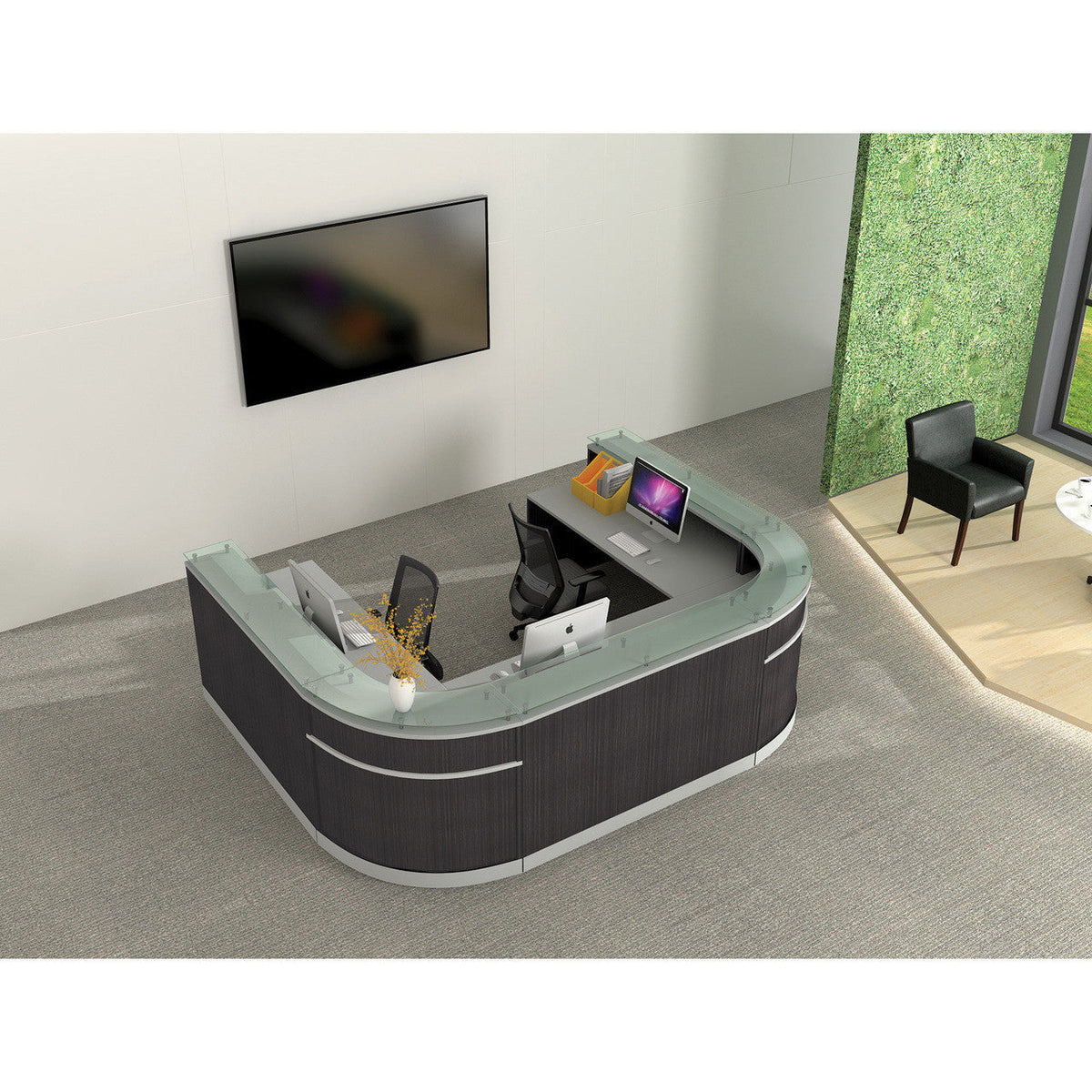 Cosmo U Shaped Reception Desk with Curved Glass Top (COSMO2) – Office ...