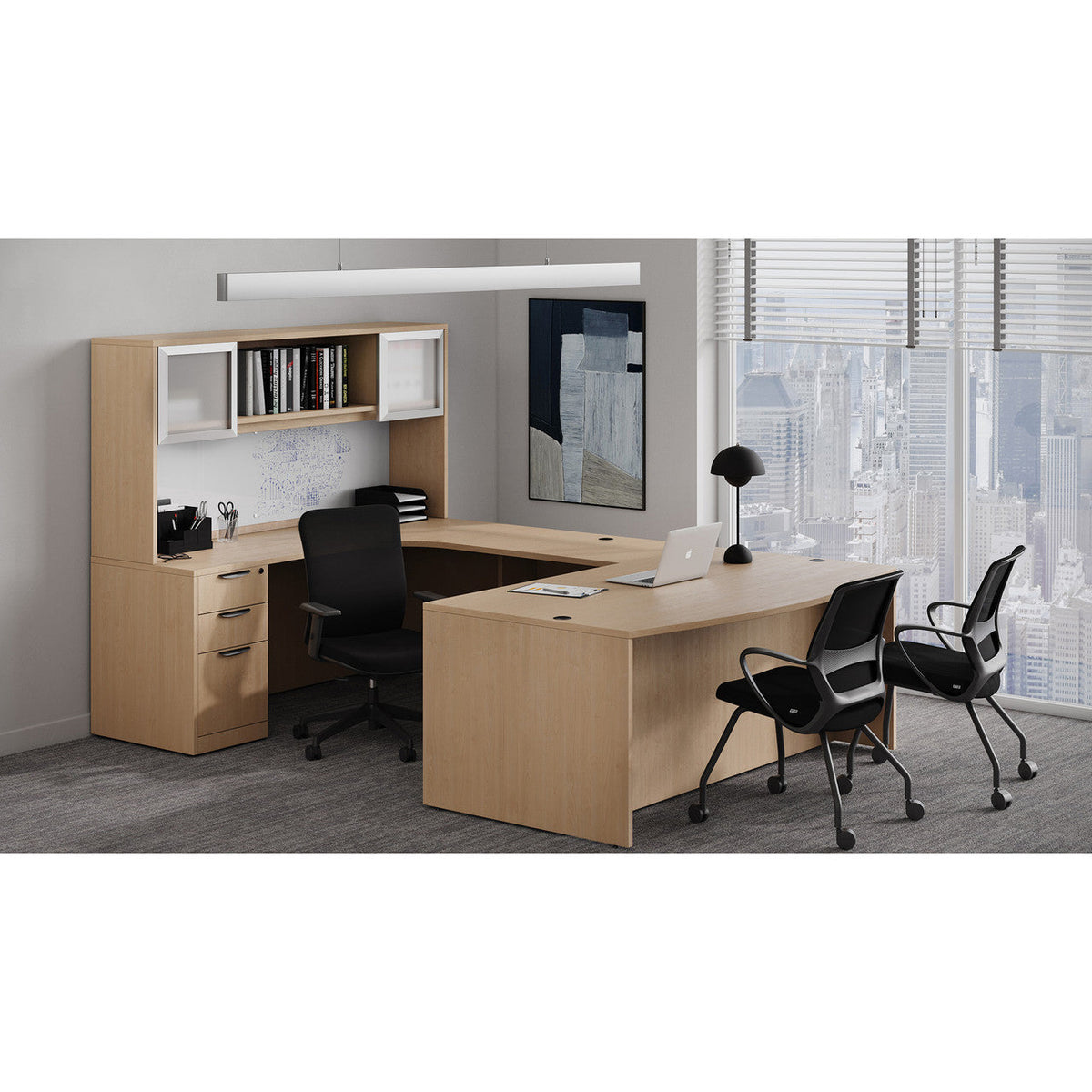 OS Laminate U Shape Executive Desk with Hutch & Combo Lateral File ...