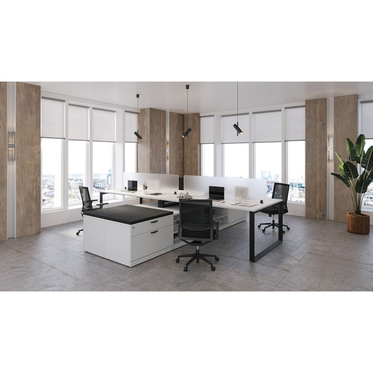 Variant 8 Person Open Concept Large Office Desk with Storage Drawers ...