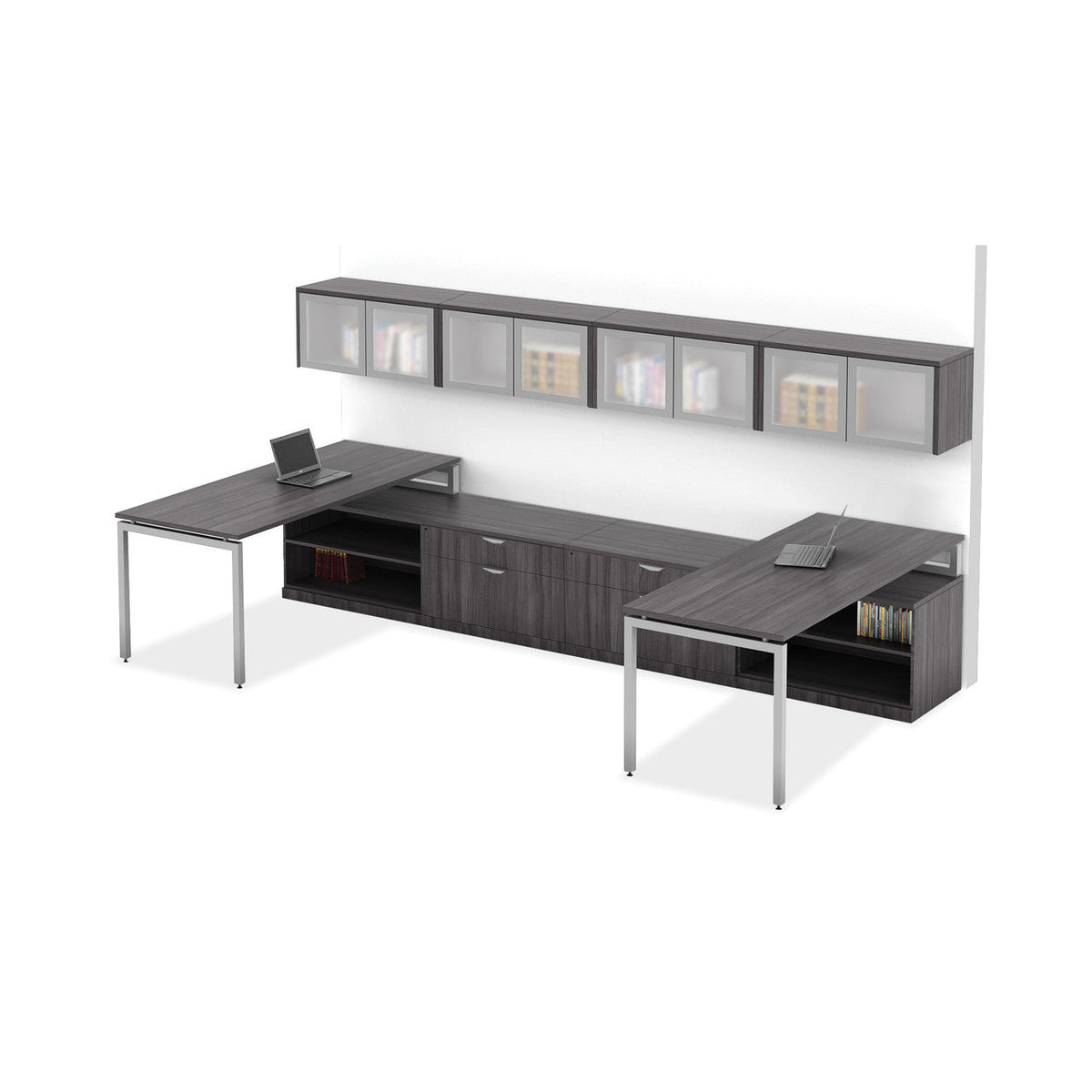 Variant Double Desk Office Workstation with Overhead Storage & Personal ...